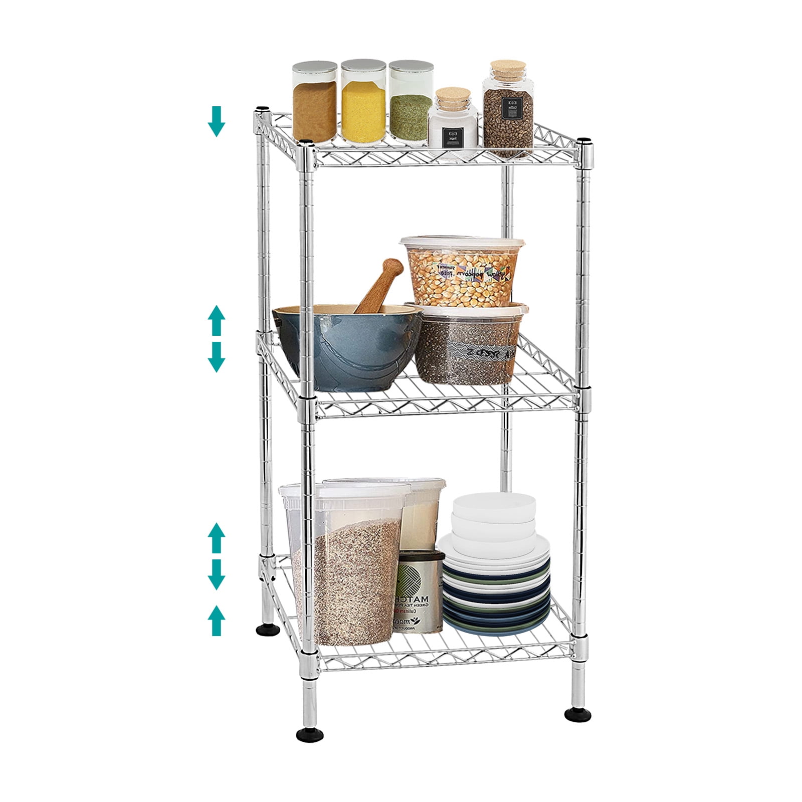 3-Tier Adjustable Shelving Unit, Metal Wire Rack with Leveling Feet ...