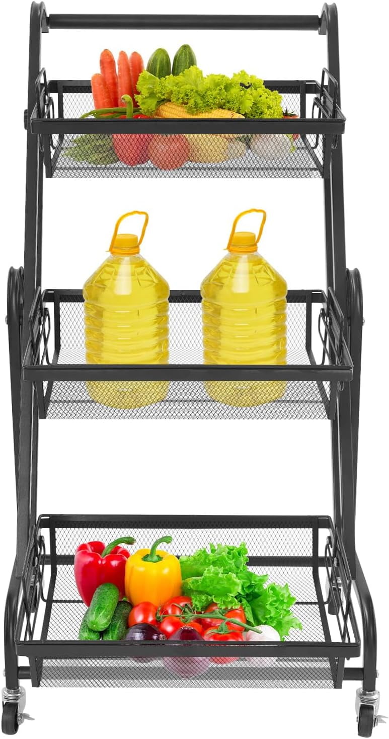 3 Tier Adjustable Storage Carts, Movable Utility Cart, Metal Rolling ...