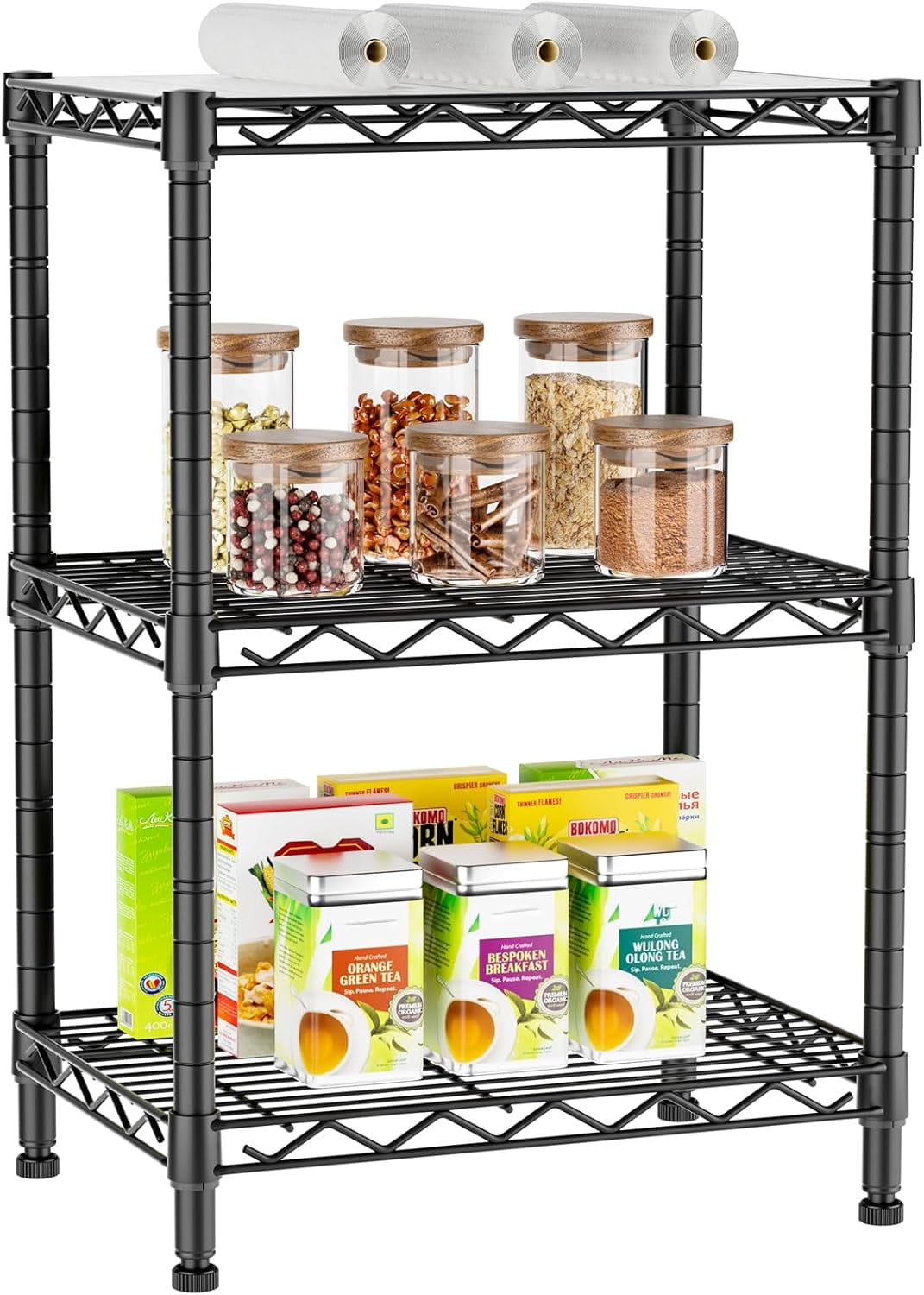 3 Tier Adjustable Storage Shelves Heavy Duty Metal Utility Shelf Wire ...