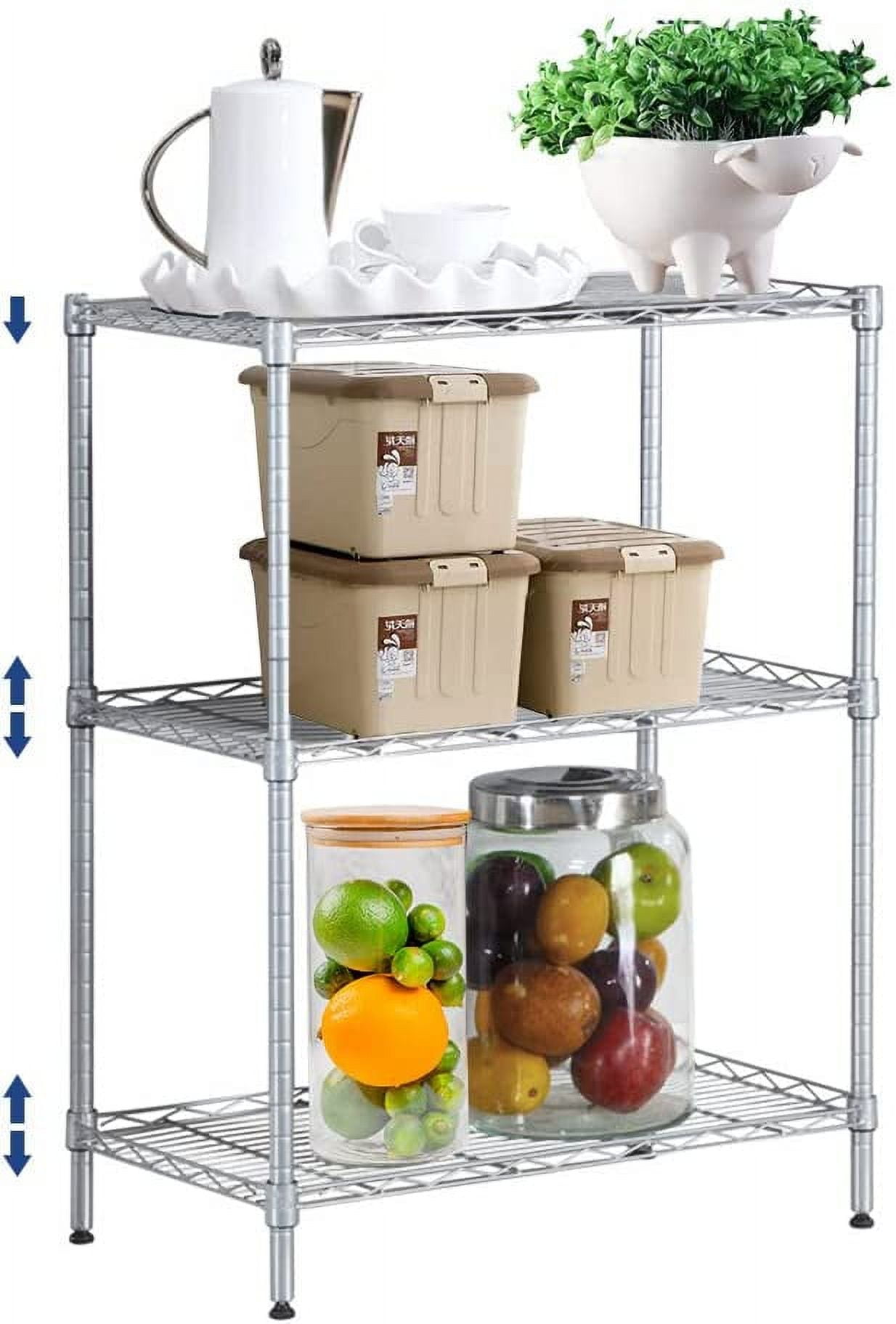 3 Tier Adjustable Wire Shelf with Wheels 3 Tier Mobile Metal Storage ...