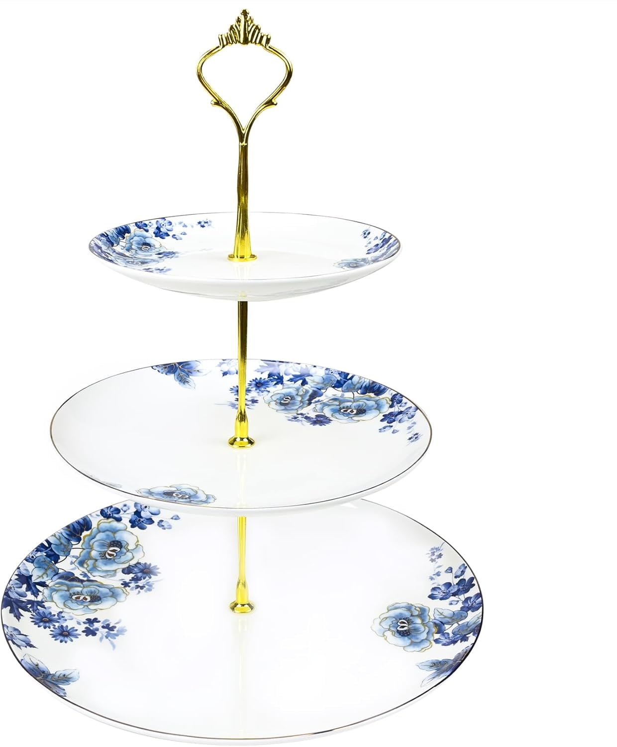 3-Tier Afternoon Tea Stand, Porcelain Cupcake Stand Serving Tray, Blue ...