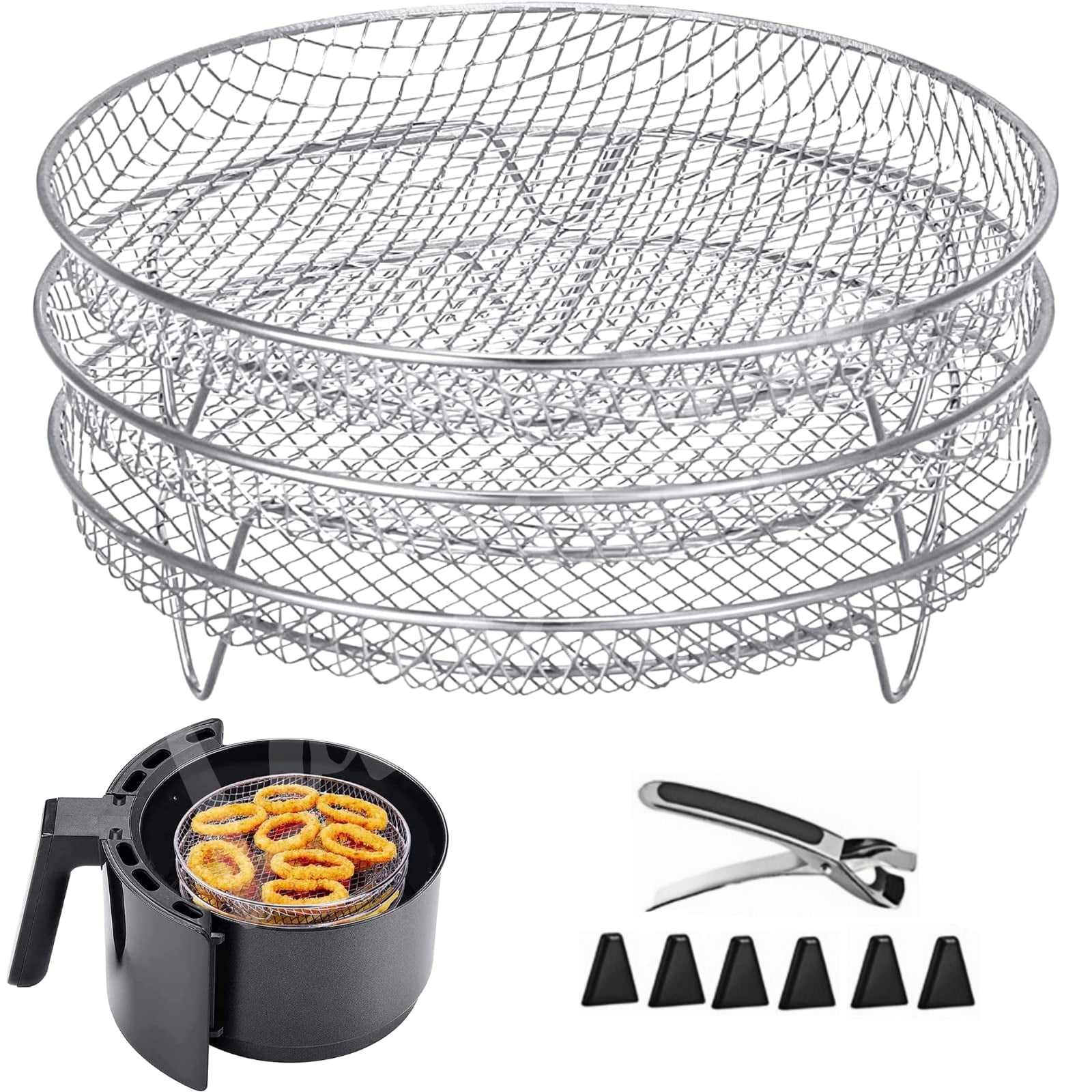CHENALIN 8 inch Round Air Fryer Racks 3Pcs Stackable Set, Stainless ...