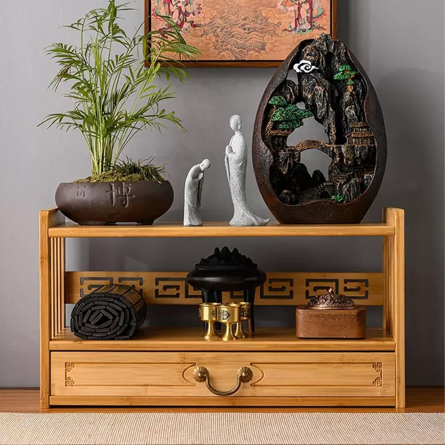 3-Tier Altar Table for Spiritual, Puja Table with Drawer, Meditation ...