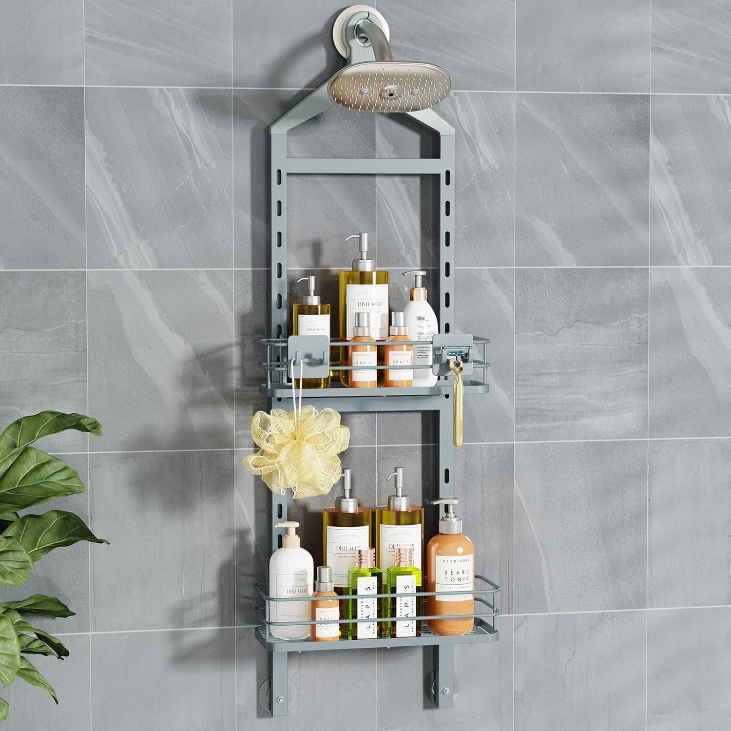 3 Tier Anti-Swing Hanging Shower Caddy Height-Adjustable Shower Caddy ...