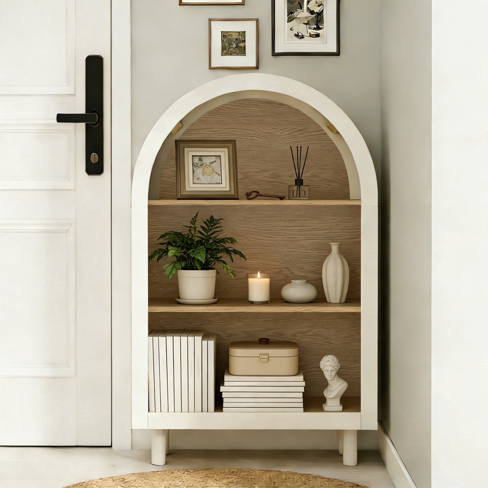3-Tier Arched Bookcase Small Bookshelf with Wooden Bookshelves Modern ...