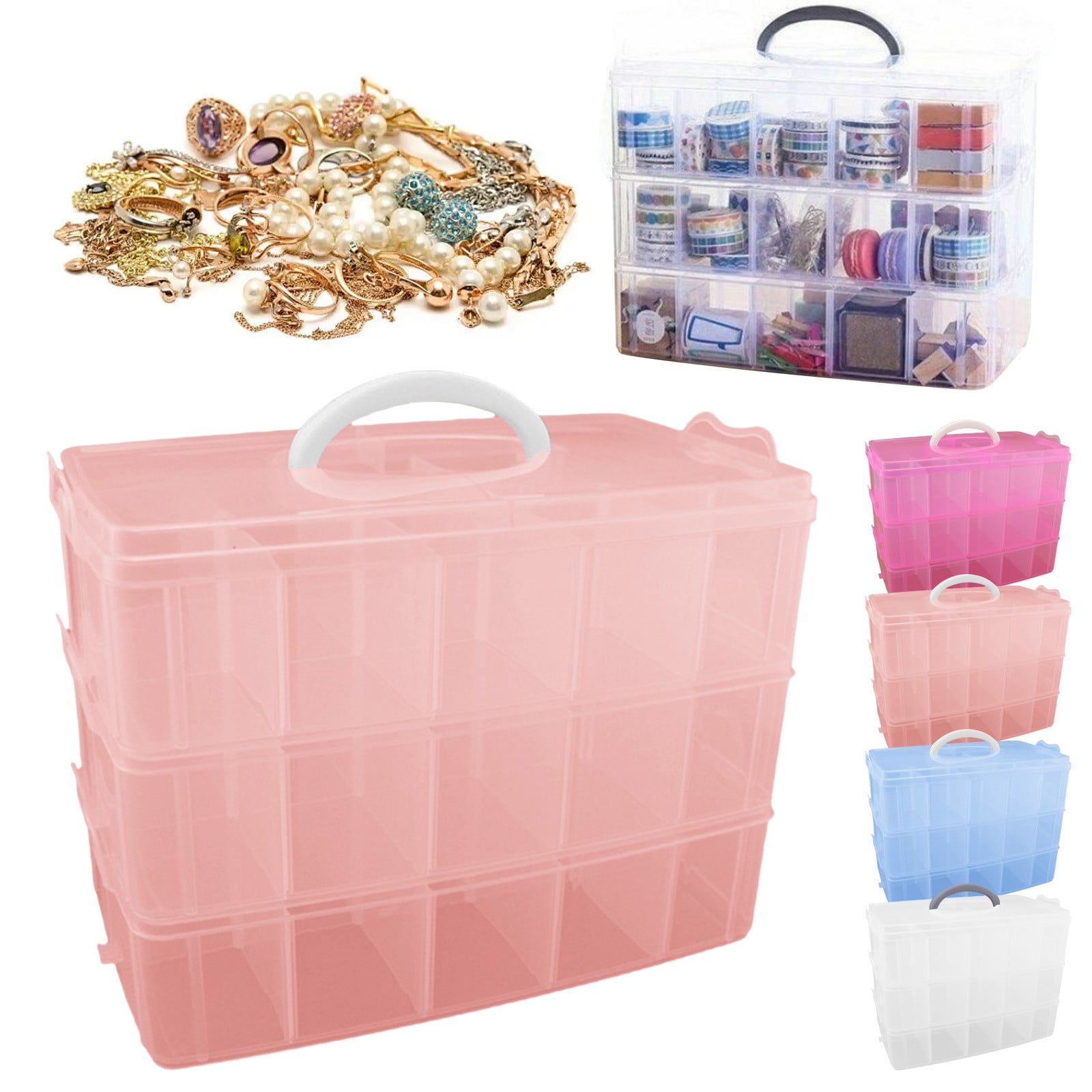 3-Tier Arts And Crafts Organizer Storage, Clear Plastic 30 Grids Craft ...