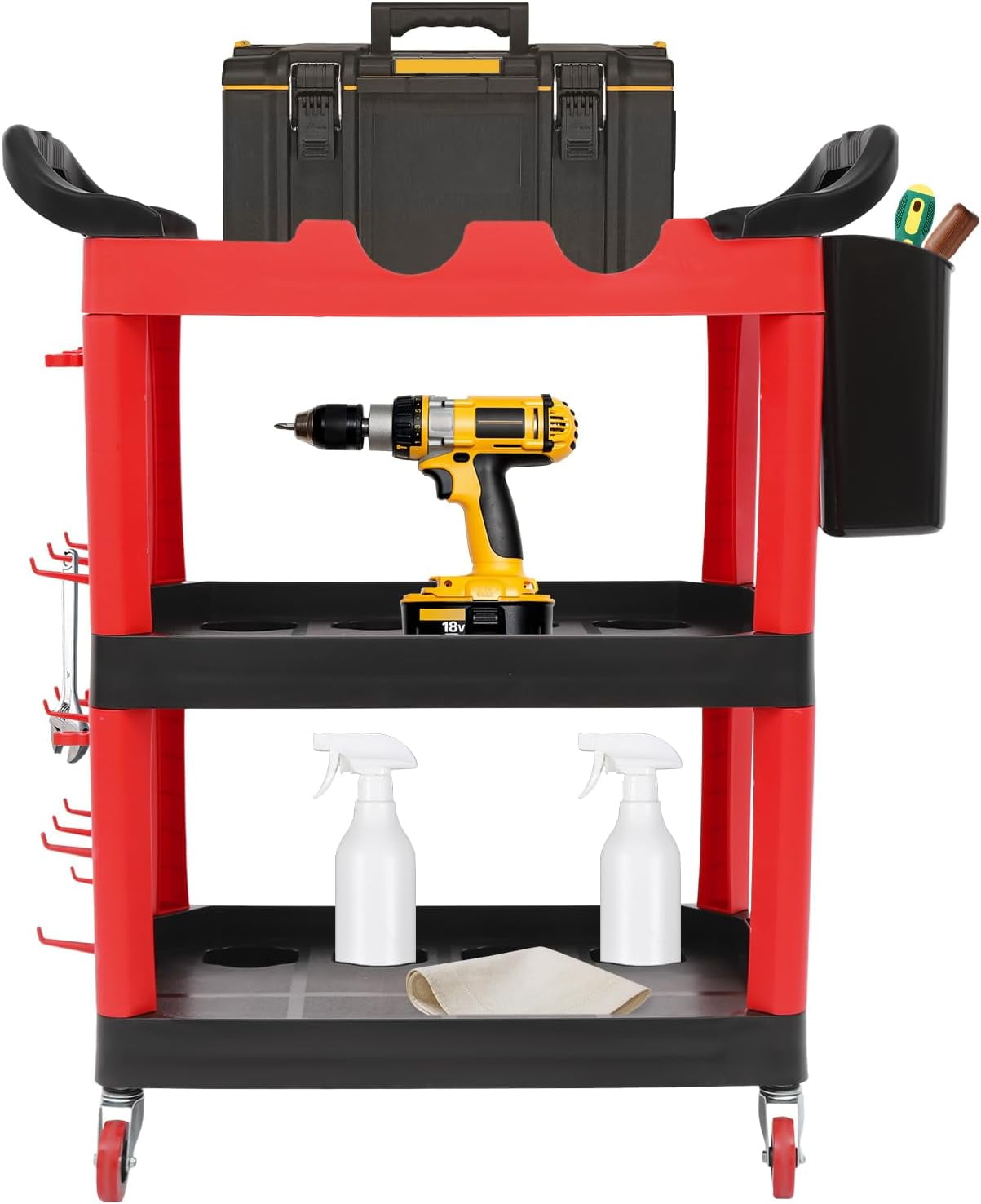 3 Tier Auto Detailing Cart with Wheels, 300LBS Capacity Rolling Utility ...