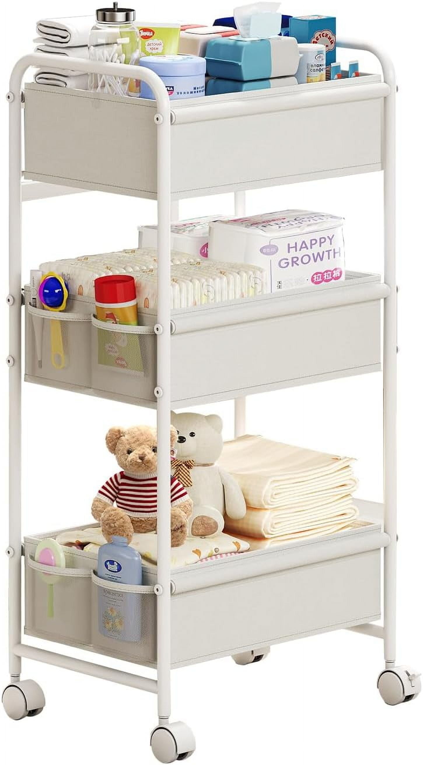 3-Tier Baby Diaper Caddy Organizer and Storage Cart with 4+2 Dividers ...