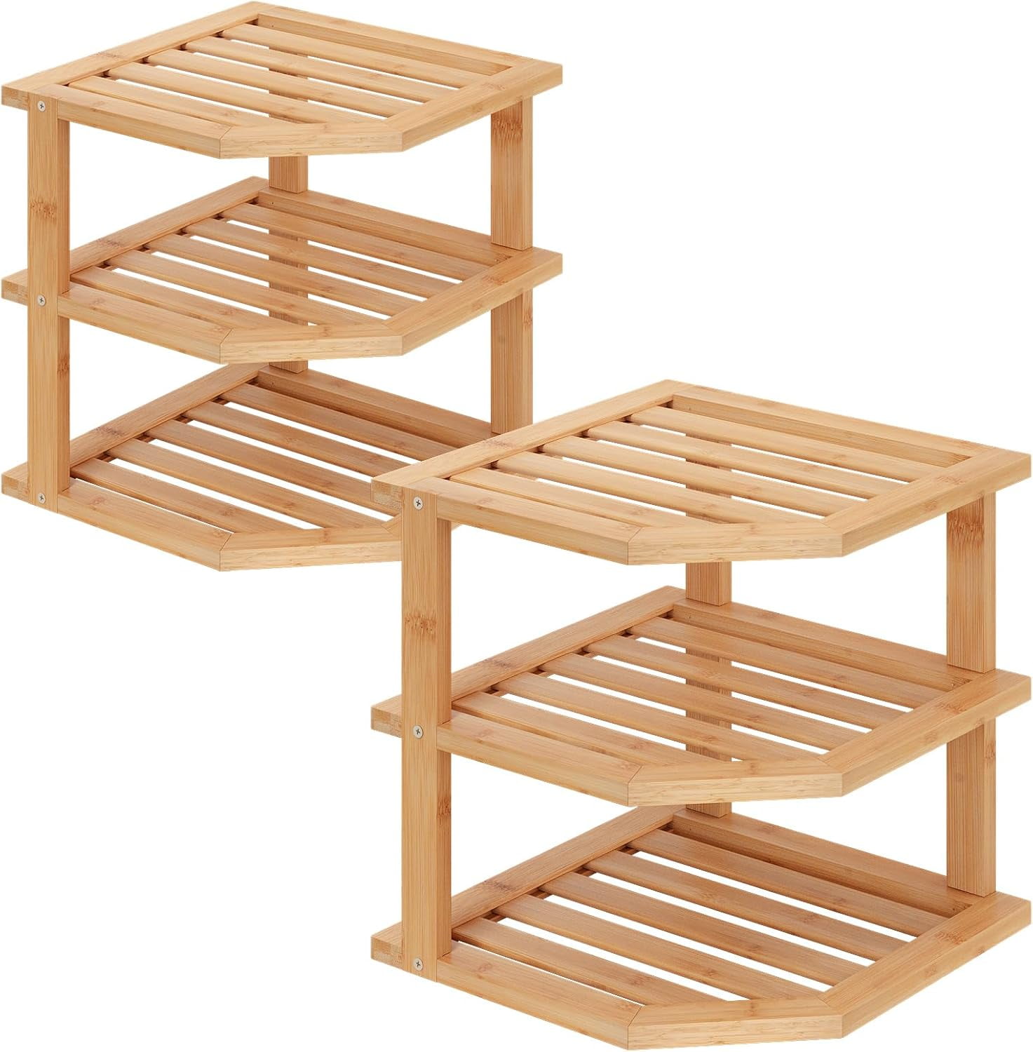 3 Tier Bamboo Corner Shelf(2 Pack),Dish Drying Rack,Plate Organizer ...