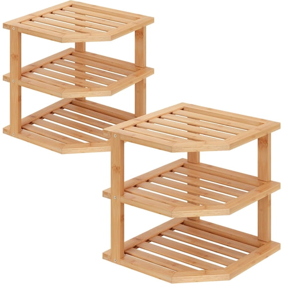 3 Tier Bamboo Corner Shelf(2 Pack),Plate Organizer,Dish Drying Rack ...