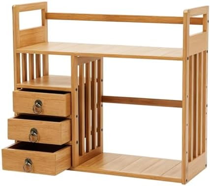 3-Tier Bamboo Desktop Storage Shelf, Desk Storage Hutch, 3 Drawers ...