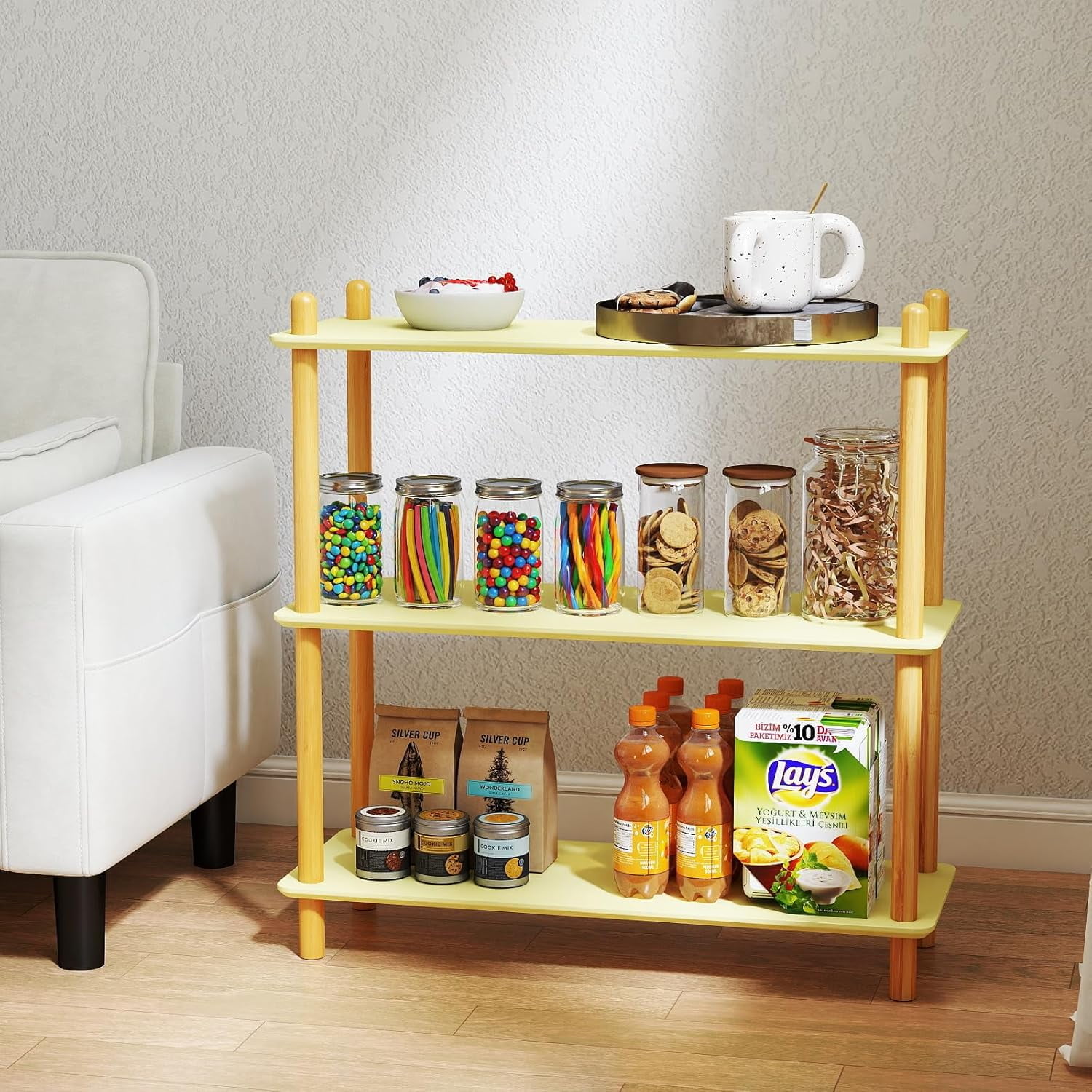 3-Tier Bamboo Display Shelf - Freestanding Shelf Unit, Multifunctional ...