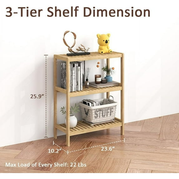 3-Tier Bamboo Freestanding Shelf Unit, Multifunctional Small Bookshelf ...
