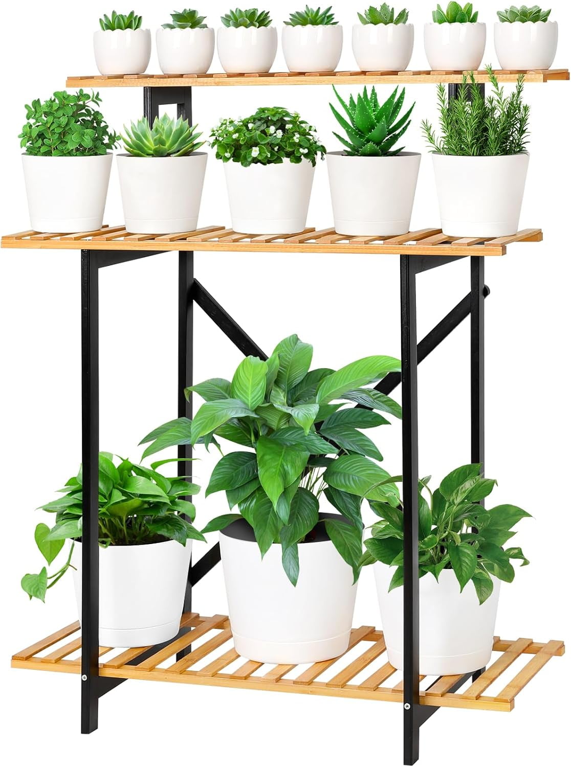 3 Tier Bamboo Ladder Plant Stands Indoor for Large Plants Bench Tables ...