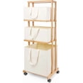 3-Tier Bamboo Laundry Basket Storage Shelf with Wheels, Freestanding ...