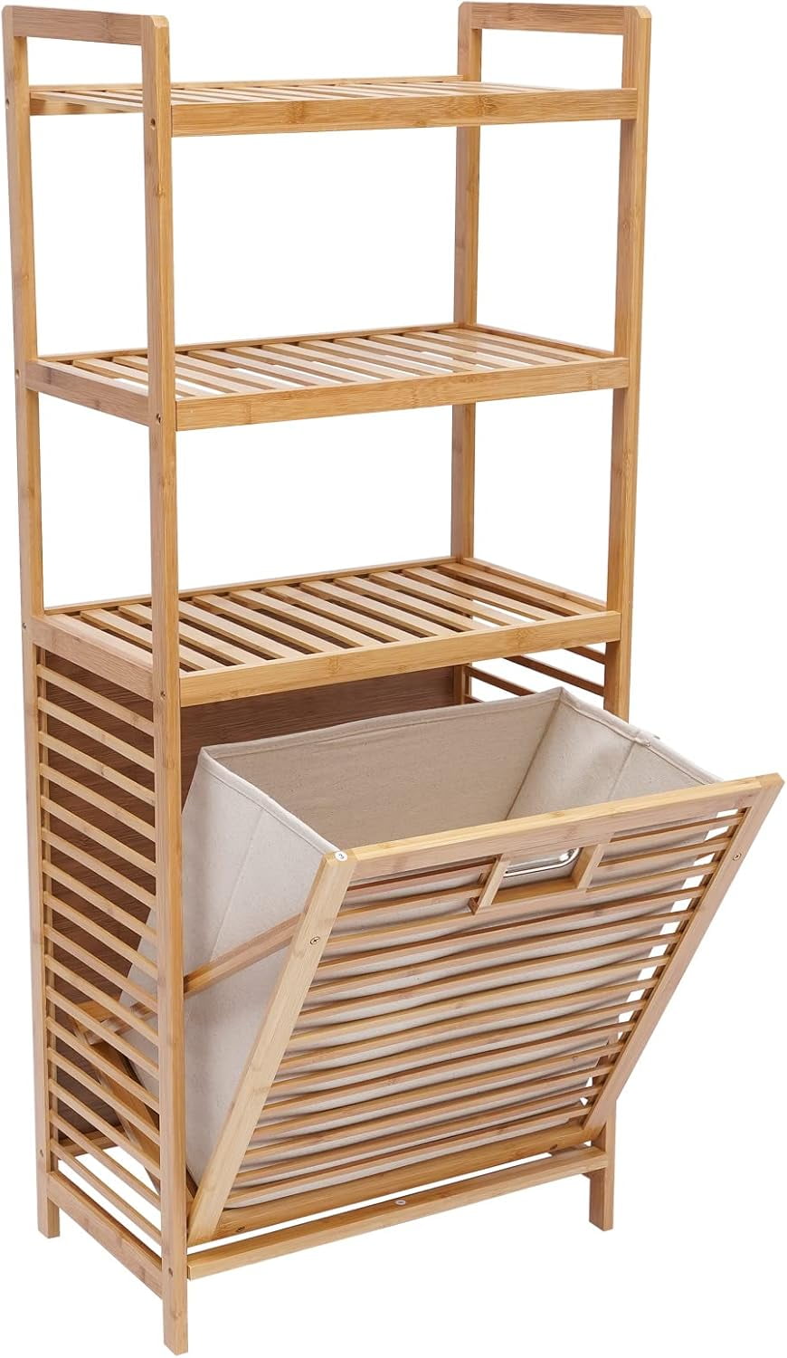 3-Tier Bamboo Laundry Hamper with Shelves Folding Laundry Sorter ...