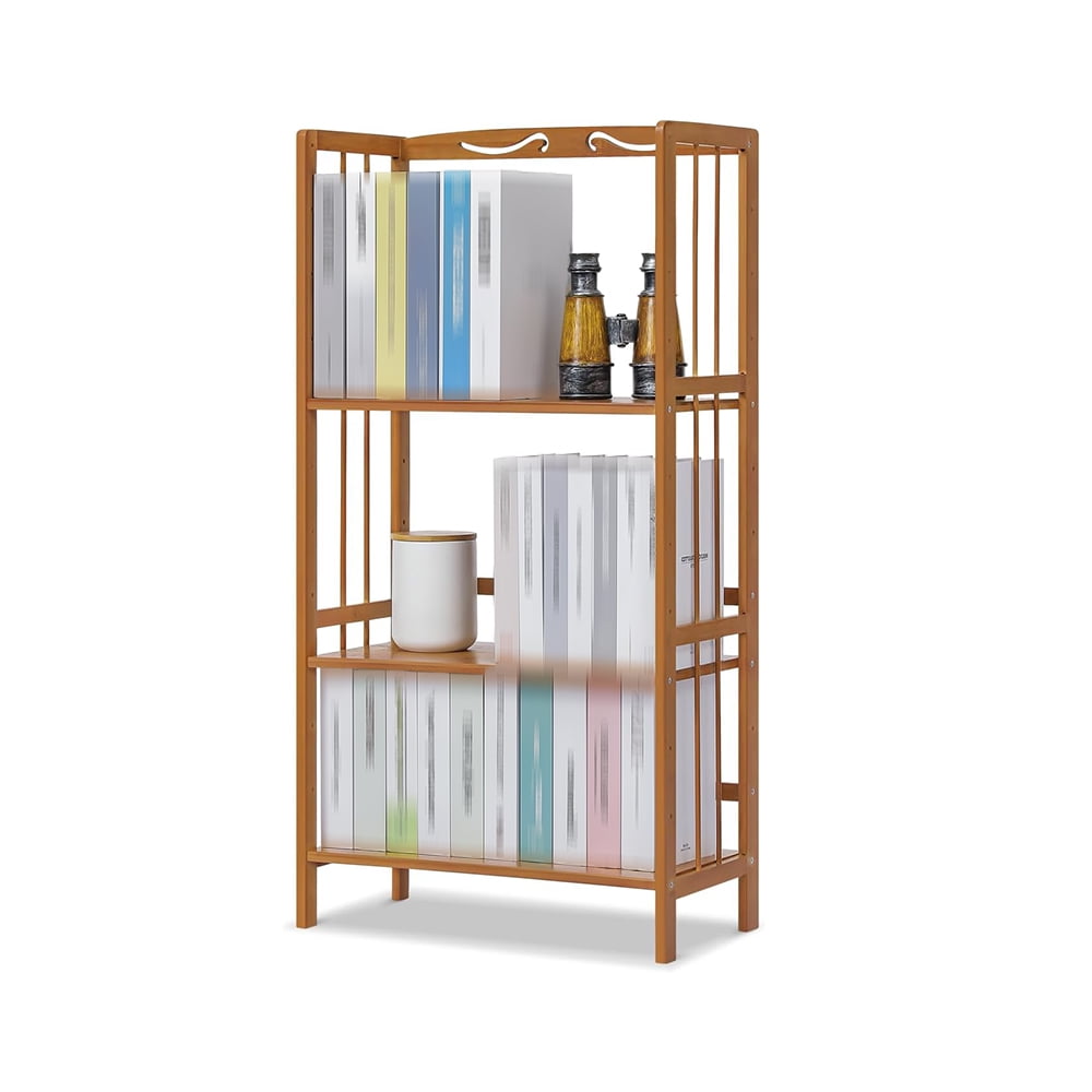 3-Tier Bamboo Open Bookshelf Adjustable Multifunctional Shelving Unit ...