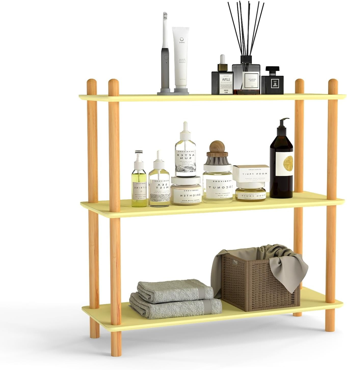 3-Tier Bamboo Shelf Bookcase - Modern Open Design, Free-Standing ...