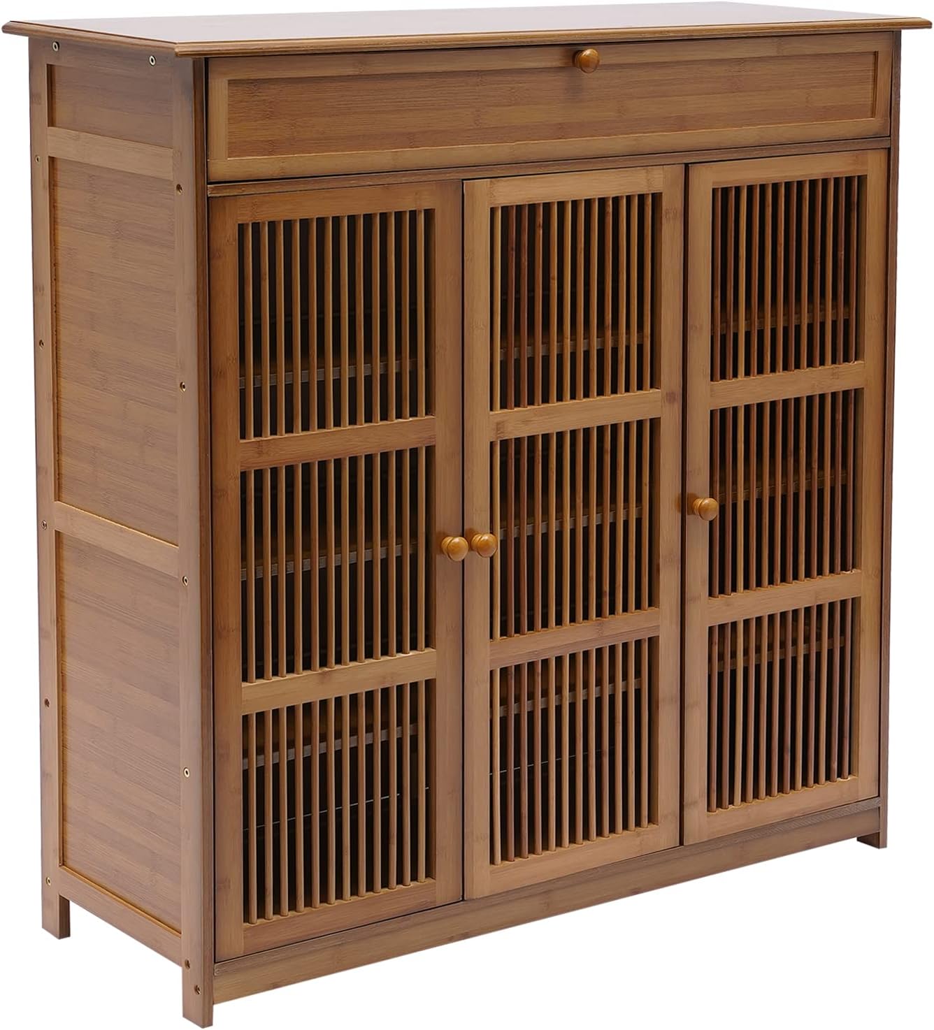 3 Tier Bamboo Shoe Cabinet with Doors, Cabinet High Heels Wood Storage ...