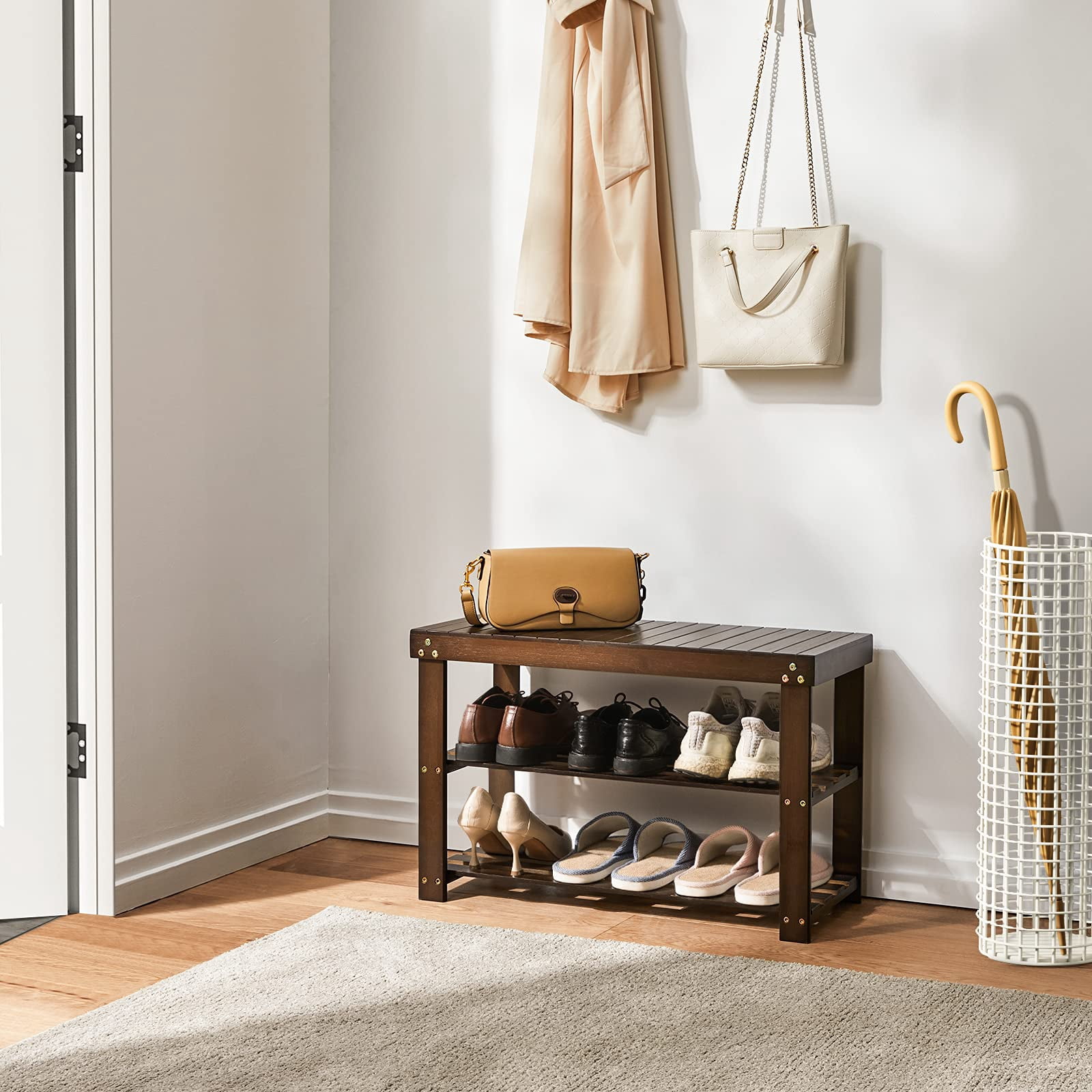3 Tier Bamboo Shoe Rack Bench, 300LBS Heavy Duty Load Bearing Shoe ...