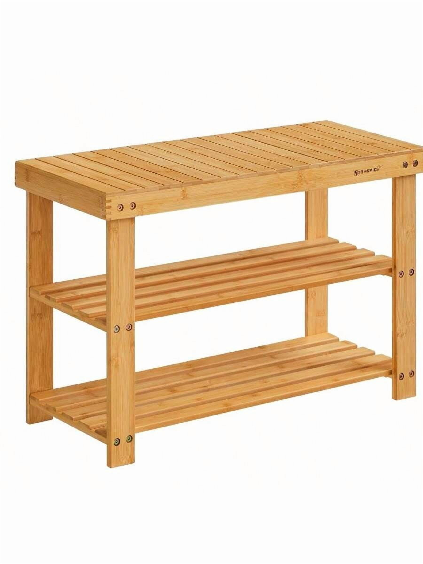 3-Tier Bamboo Shoe Rack Bench，Holds 286 lb Entryway Storage Organizer ...