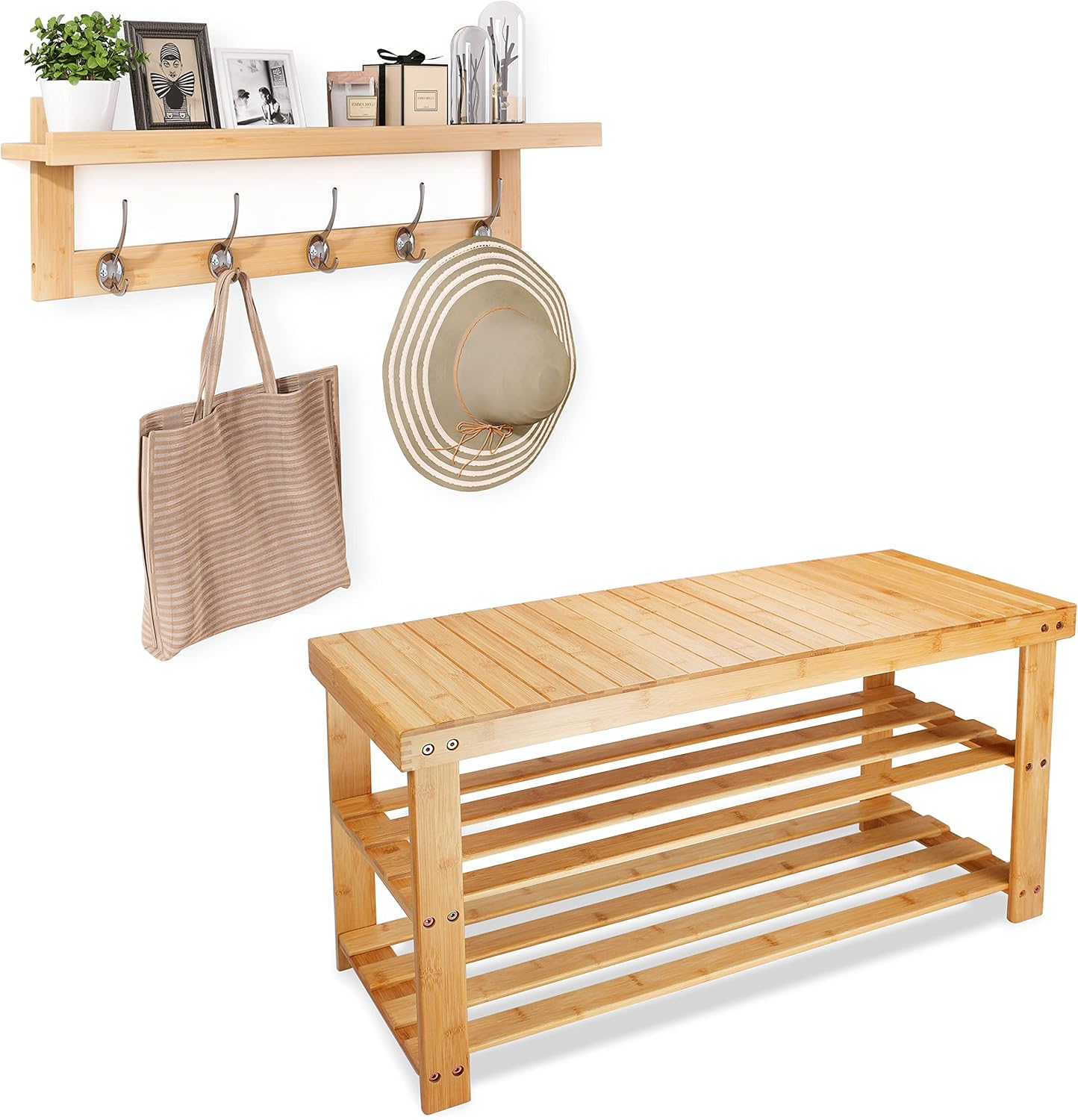 3-Tier Bamboo Shoe Rack Bench Shelf for Entryway Hallway Bathroom and ...