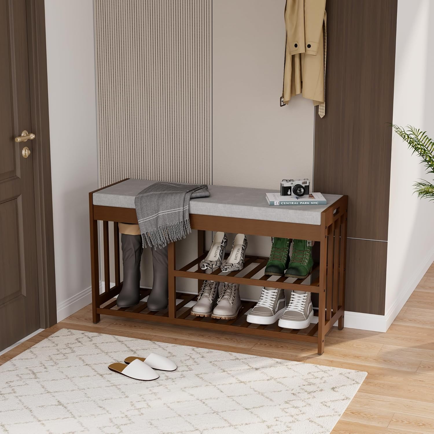 3-Tier Bamboo Shoe Rack Bench, Entryway Bench with Shoe Storage ...