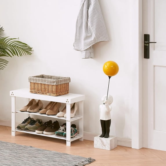 3-Tier Bamboo Shoe Rack Bench for Entryway, Small Indoor Shoe Organizer ...