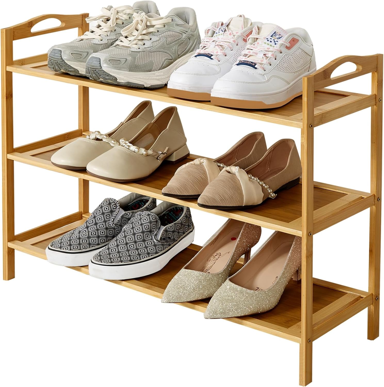 3 Tier Bamboo Shoe Rack for Closet, Free Standing Shoe Racks, Stackable ...