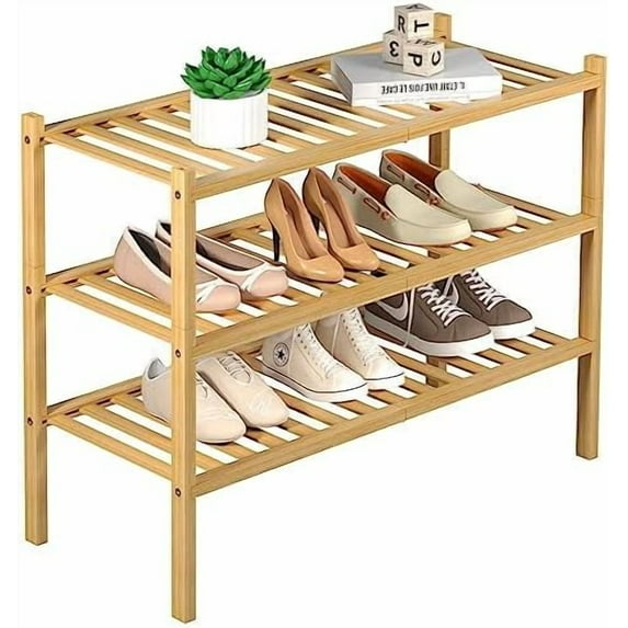 3 Tier Bamboo Shoe Rack for Closet Free Standing Wood Shoe Shelf ...
