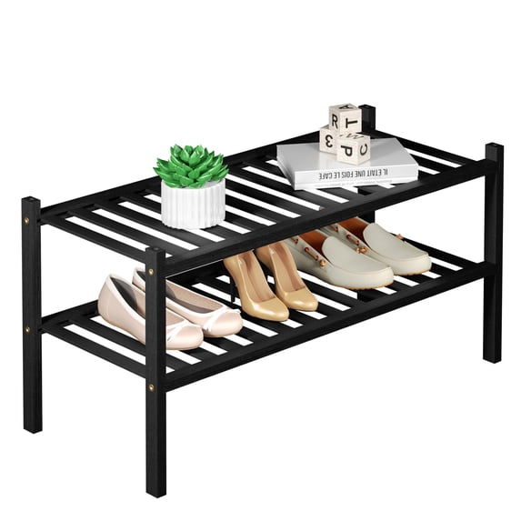 3 Tier Bamboo Shoe Rack Free Standing Closet Organizer Stackable Wood ...