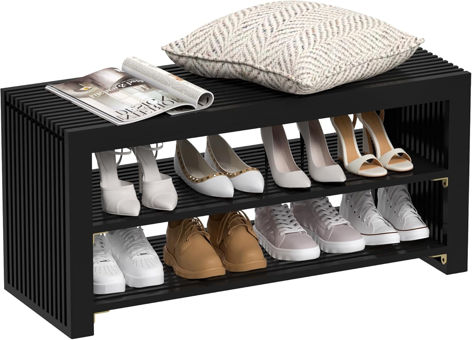 3-Tier Bamboo Shoe Rack Long Shoe Storage Organizer, Entryway Bench ...