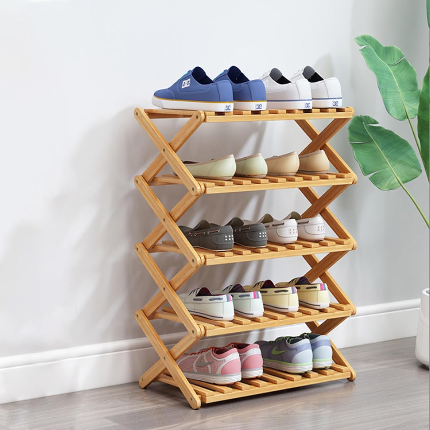 3 Tier Bamboo Shoe Rack,Portable Folding Shoe Storage Rack,Without ...