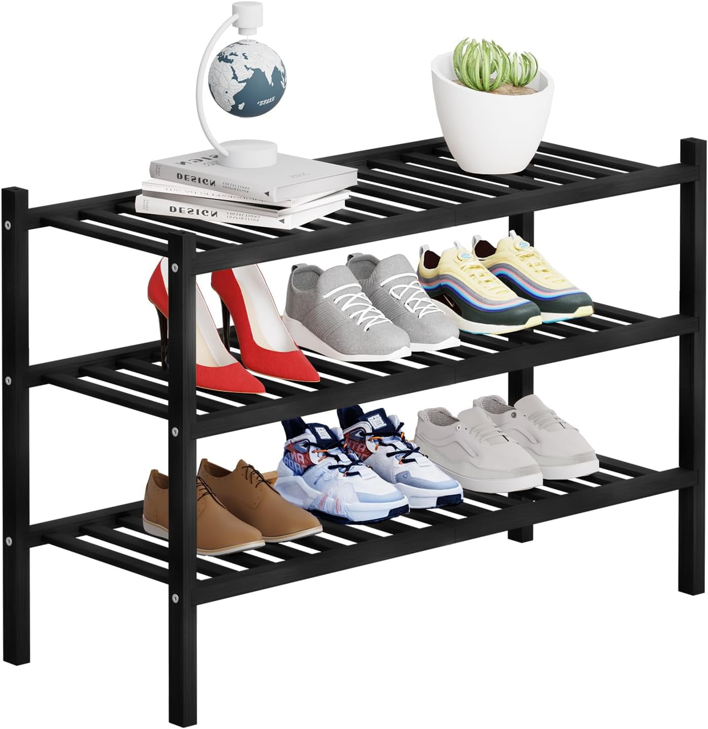 3 Tier Bamboo Shoe Rack Storage Organizer for Closet, Multifunctional ...