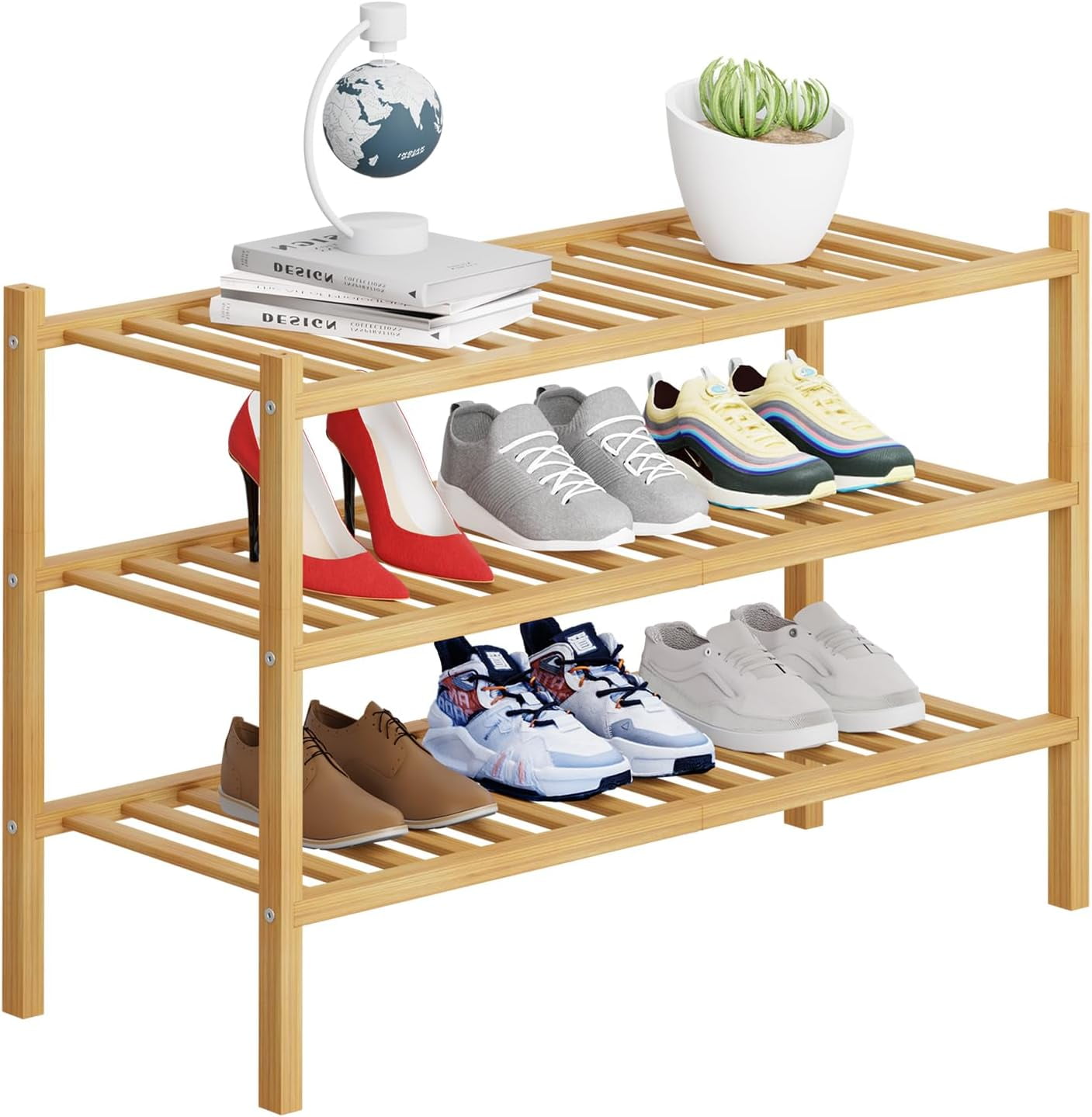 3 Tier Bamboo Shoe Rack Storage Organizer for Closet, Multifunctional ...
