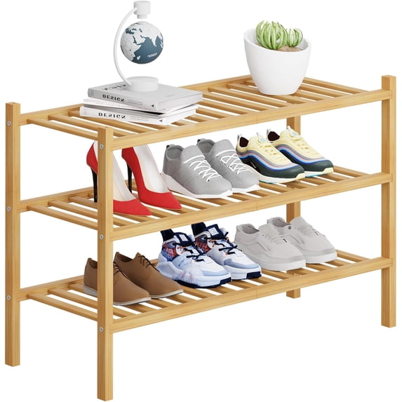 3 Tier Bamboo Shoe Rack Storage Organizer for Closet, Multifunctional ...