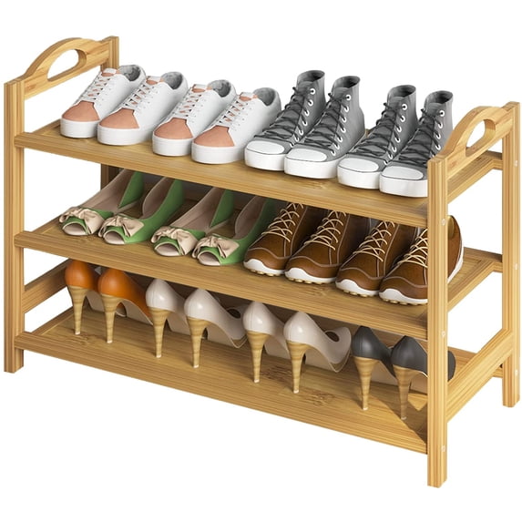 3-Tier Bamboo Shoe Rack Storage Organizer Entryway Shelf Compact Shoes ...