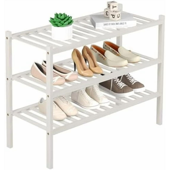 3 Tier Bamboo Shoe Rack for Closet Free Standing Wood Shoe Shelf ...