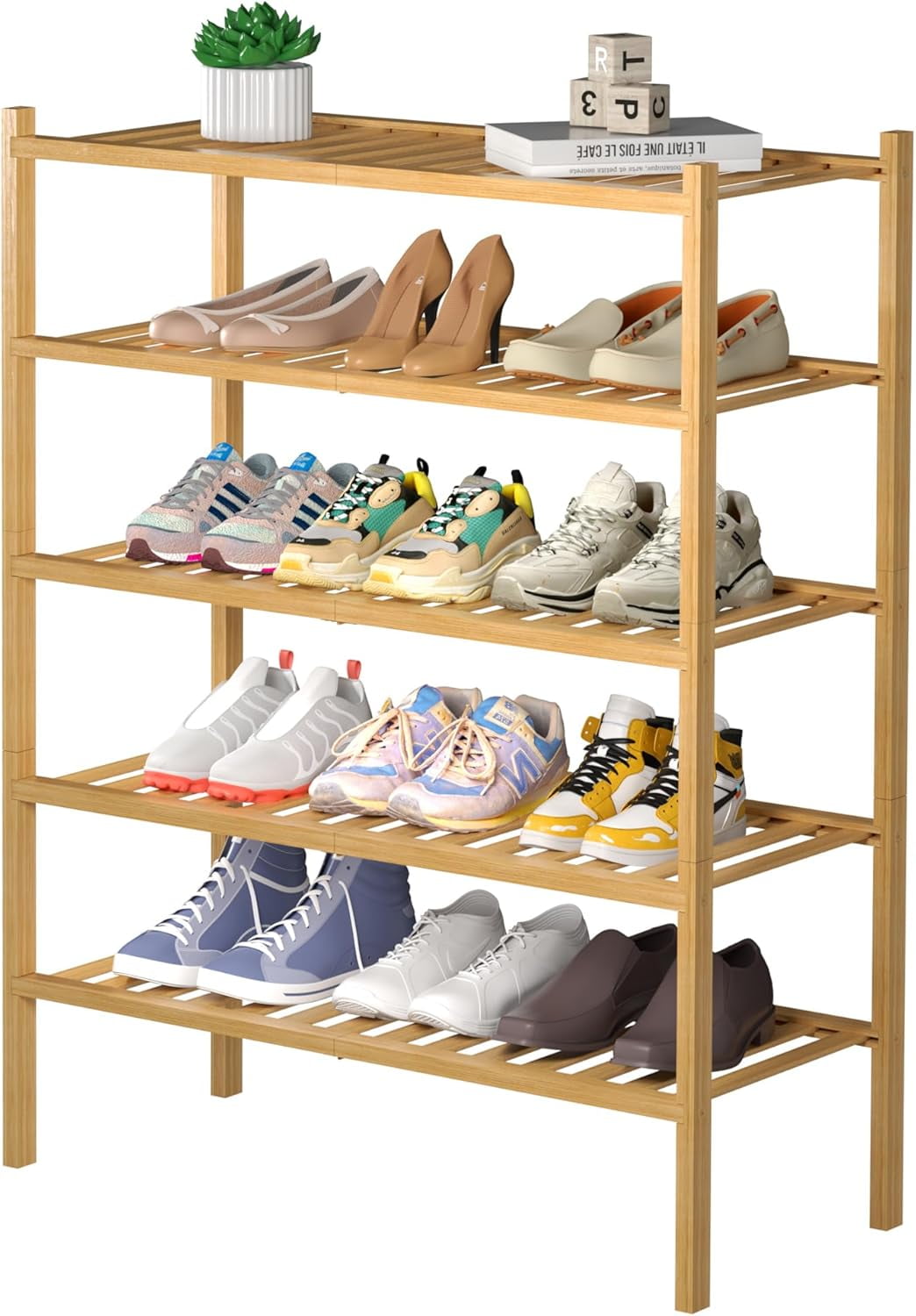 3 Tier Bamboo Shoe Rack for Closet Free Standing Wood Shoe Shelf ...