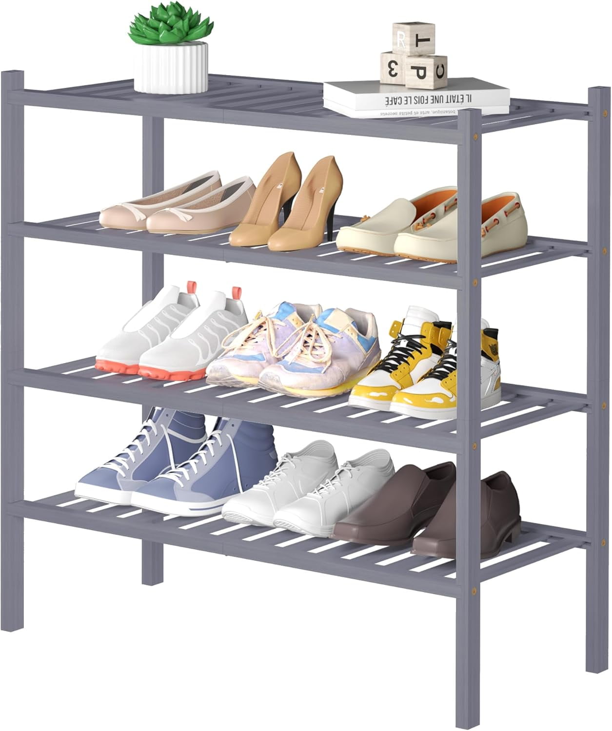 3 Tier Bamboo Shoe Rack for Closet Free Standing Wood Shoe Shelf ...