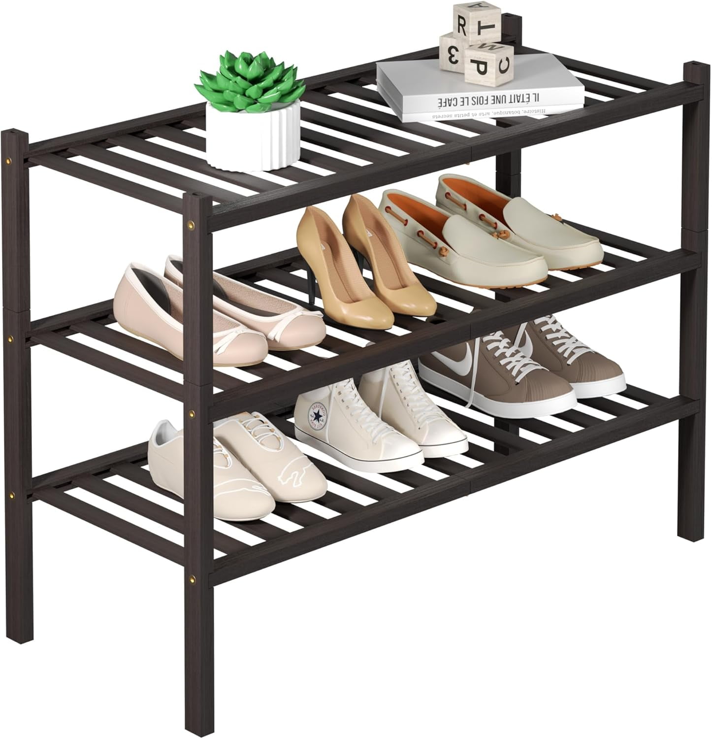 3 Tier Bamboo Shoe Rack for Closet Free Standing Wood Shoe Shelf ...