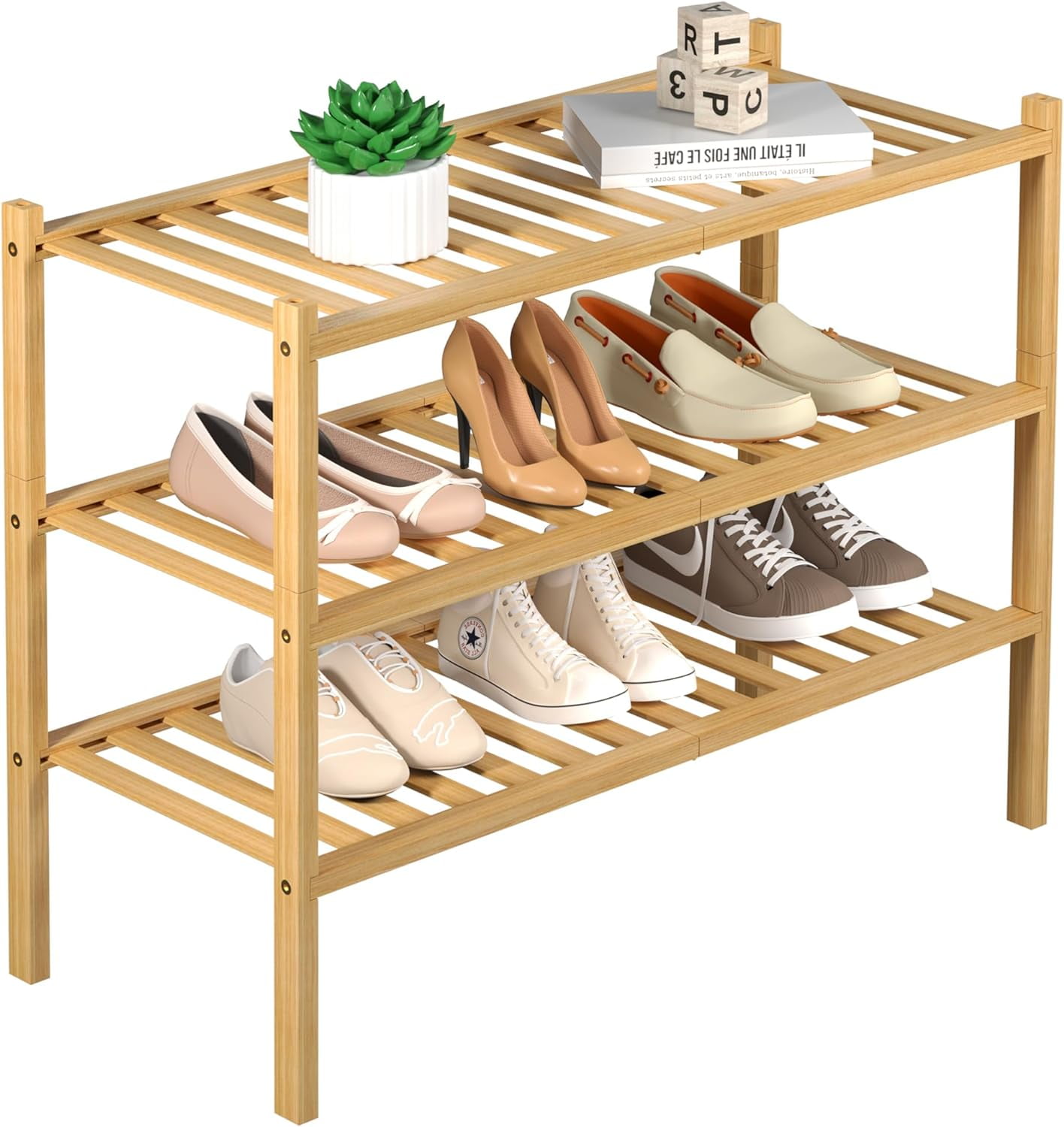 3 Tier Bamboo Shoe Rack for Closet Free Standing Wood Shoe Shelf for ...