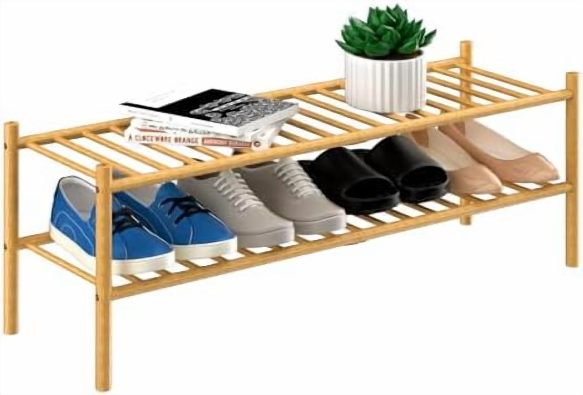 3 Tier Bamboo Shoe Rack for Closet Free Standing Wood Shoe Shelf for ...