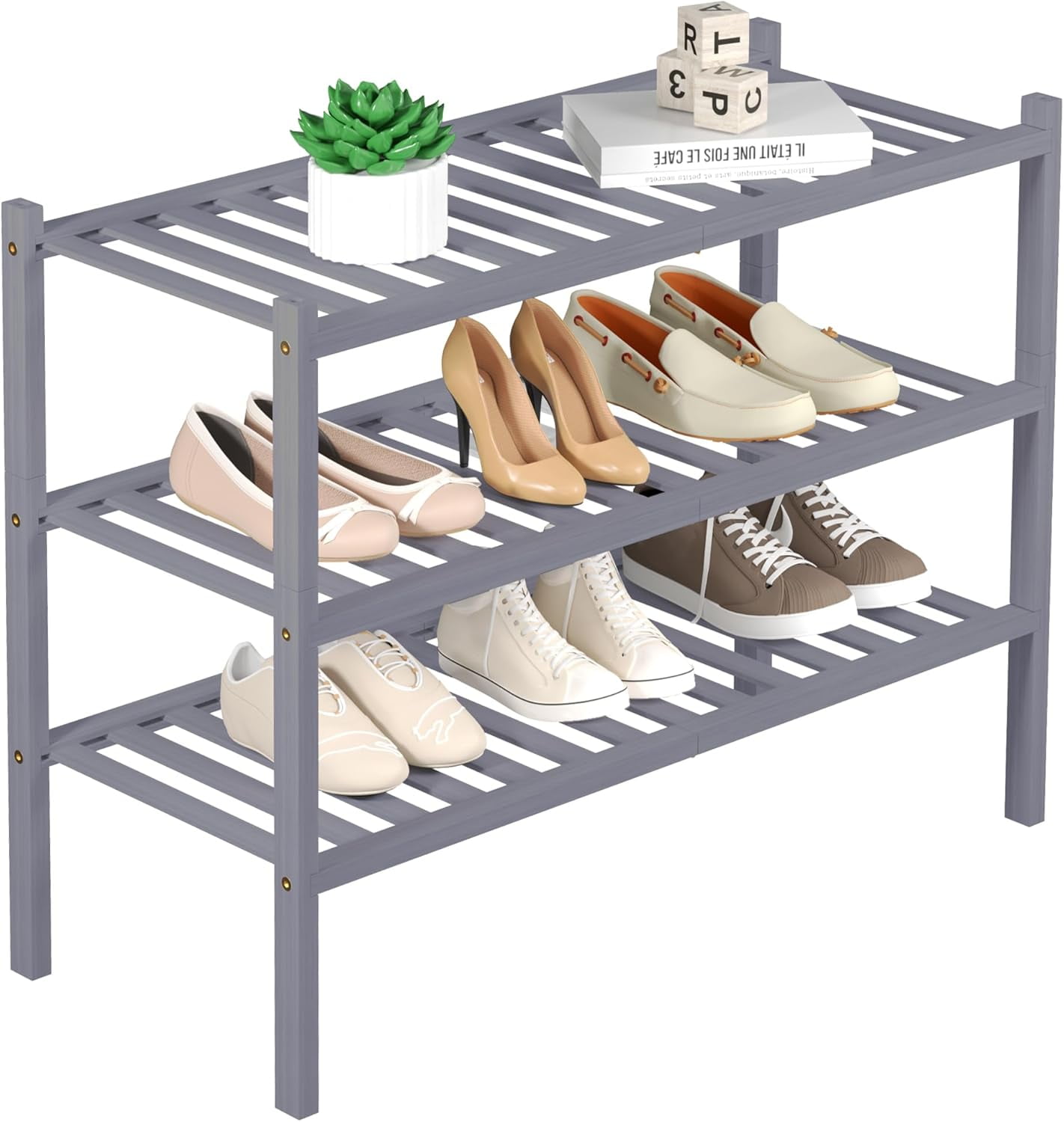 3-Tier Bamboo Shoe Rack for Closets, Freestanding Wooden Shoe Rack for ...