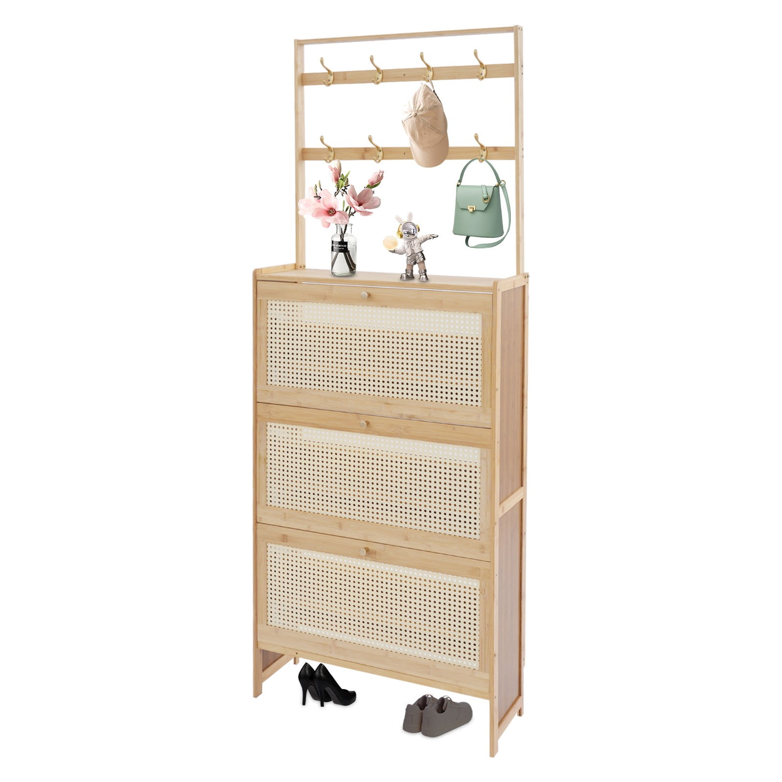 3-Tier Bamboo Shoes Cabinet Coat and Shoe Rack Entryway Living Room ...