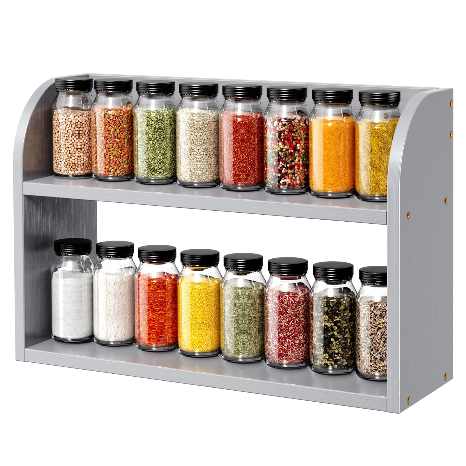 3 Tier Bamboo Spice Rack, Countertop or Wall Mounting Wood Spice Jars ...