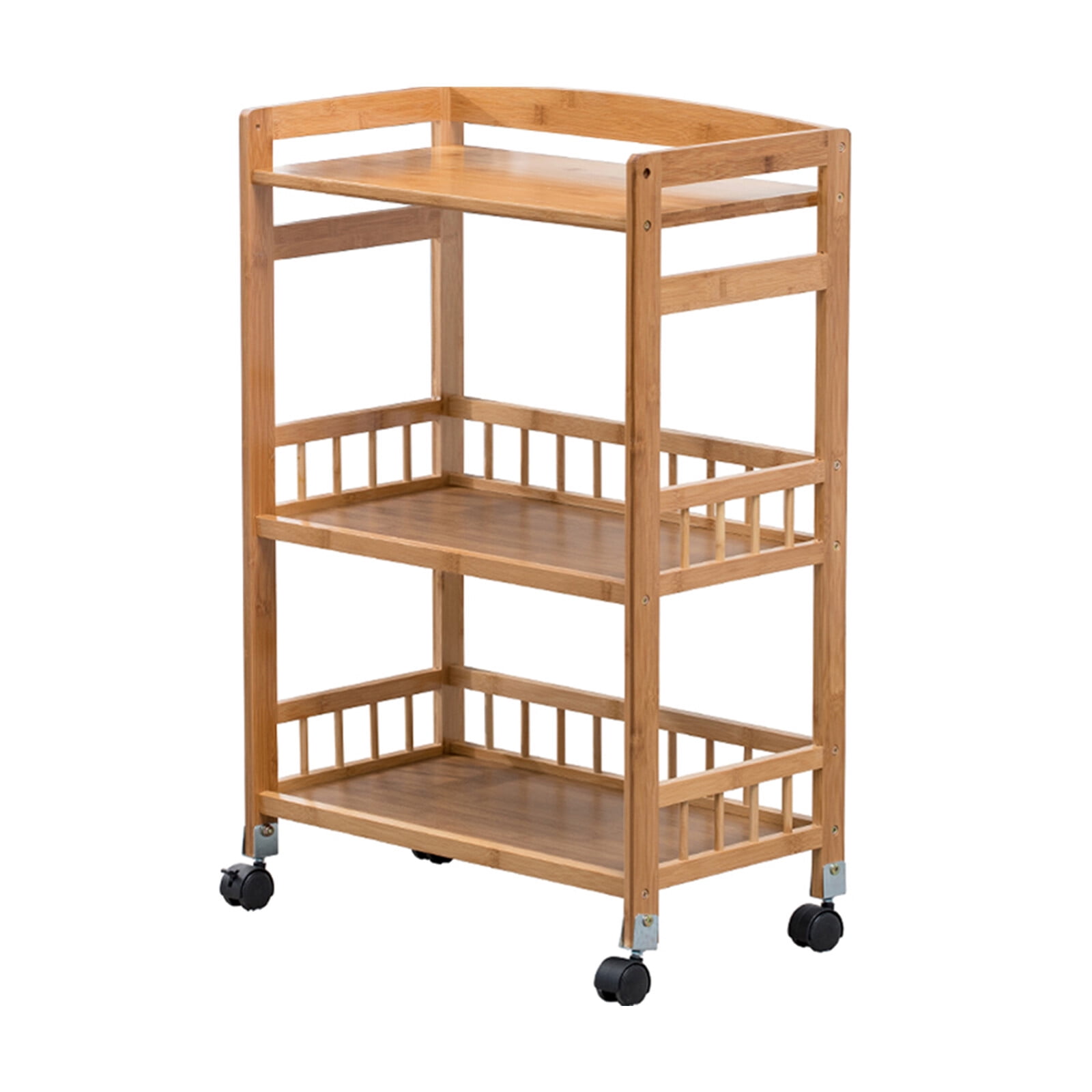 3 Tier Bamboo Storage Cart - Removable Rolling Utility Kitchen ...