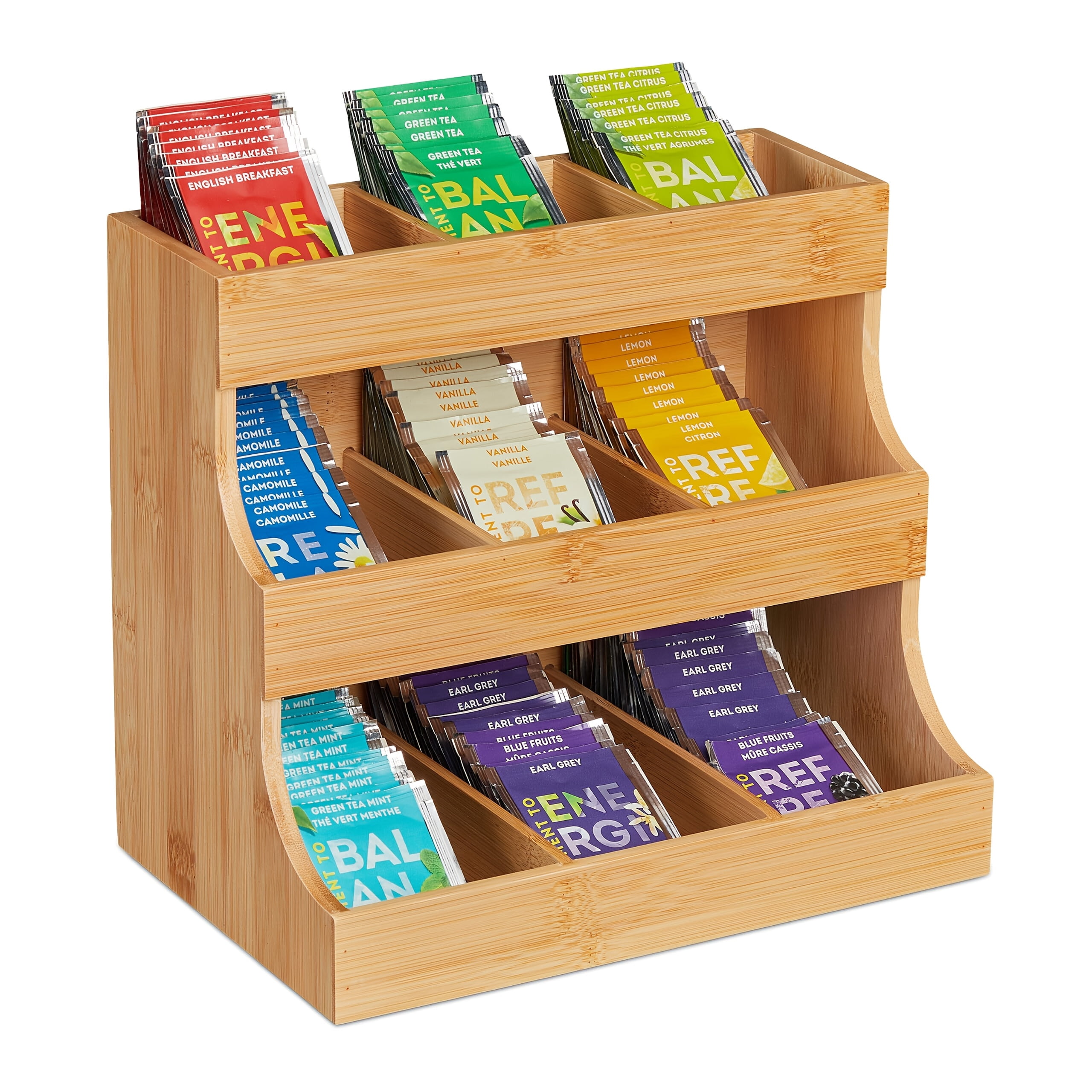 3-Tier Bamboo Tea Bag And Coffee Pod Organizer - Space-Saving Storage ...