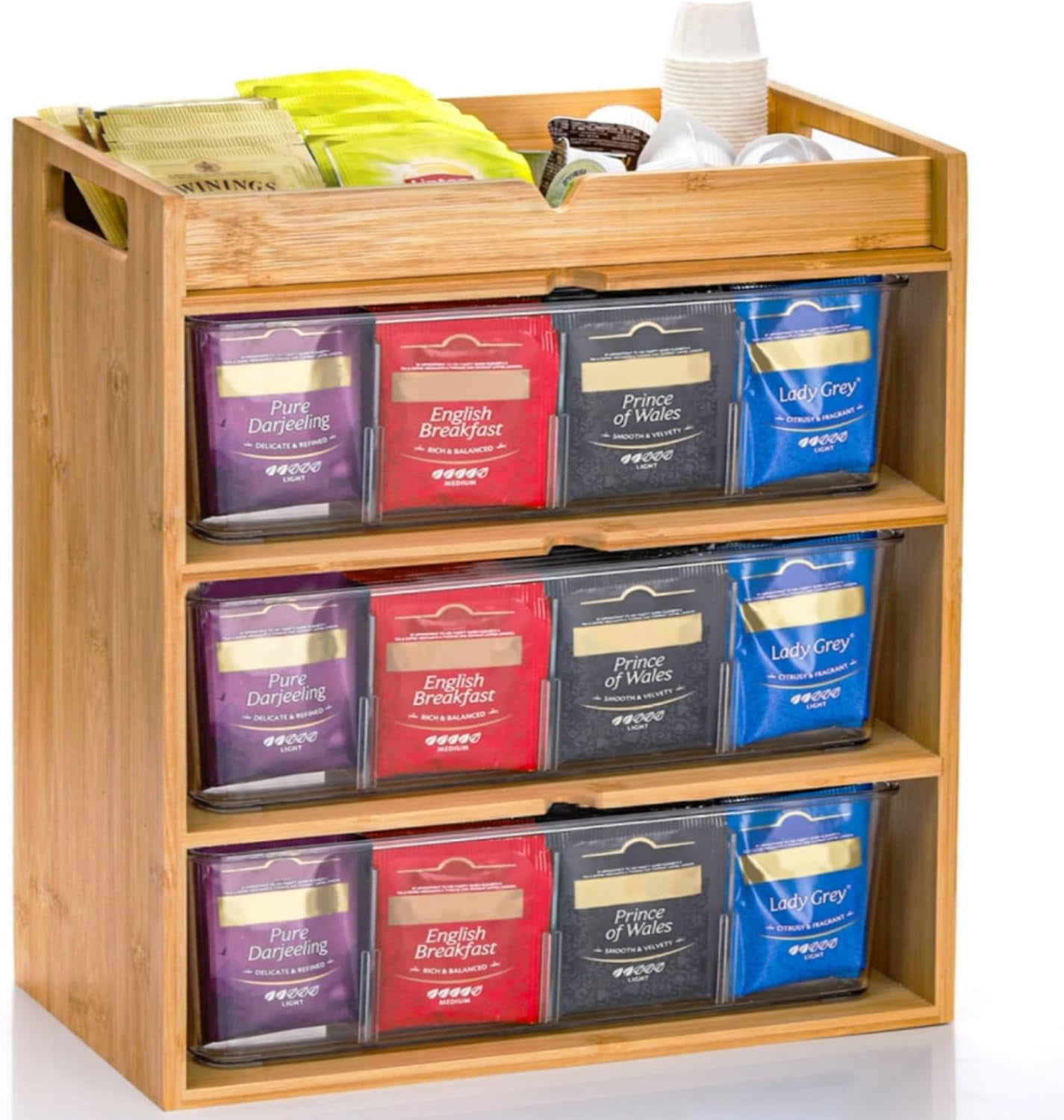 3 Tier Bamboo Tea Bag Storage Organizer, 14" x 11" x 6.5" Vertical Tea ...