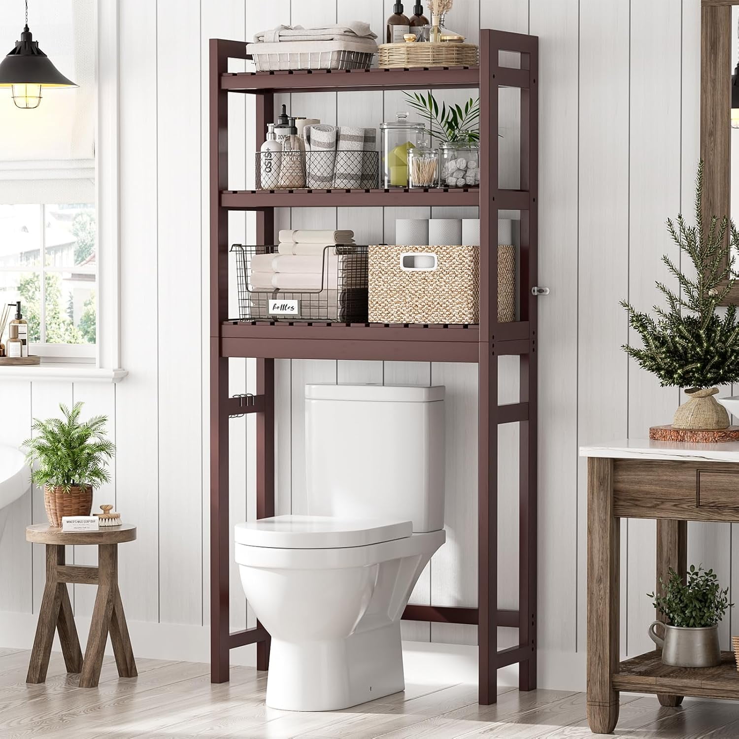 3-Tier Bamboo Over The Toilet Storage Shelf, Freestanding Above-Toilet ...